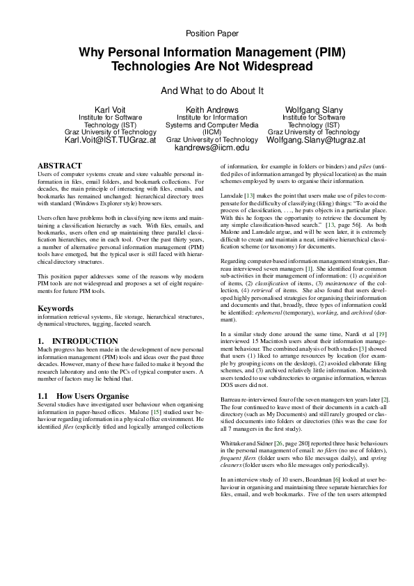 (PDF) Why Personal Information Management (PIM) Technologies Are Not ...