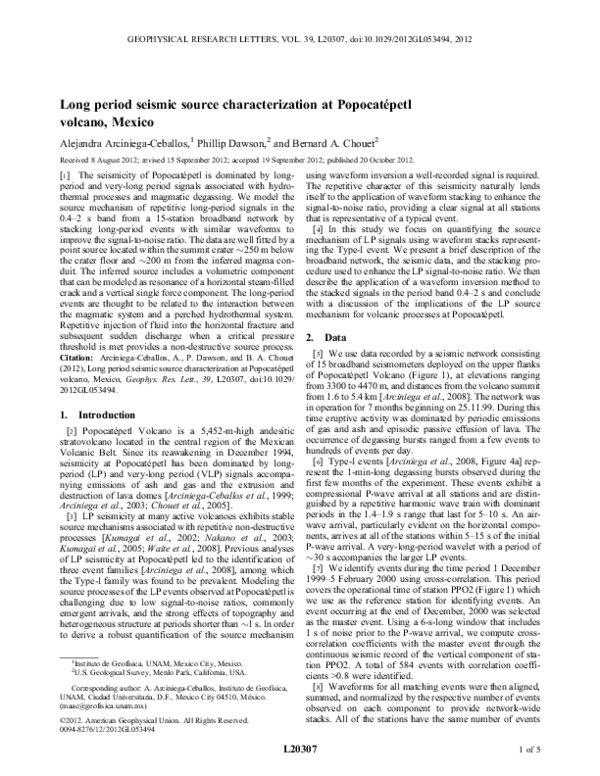 (PDF) Long period seismic source characterization at Popocatépetl ...