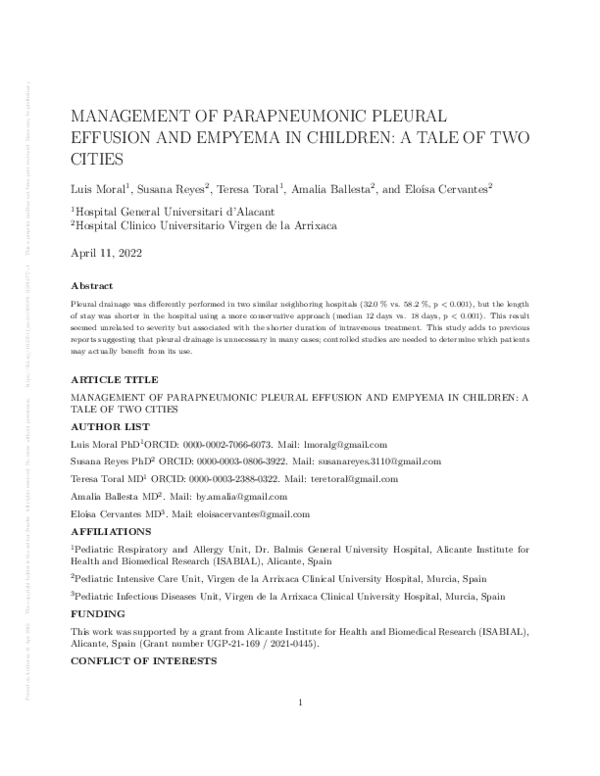 (PDF) Management of parapneumonic pleural effusion and empyema in ...