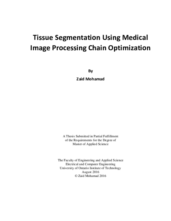 (PDF) Tissue segmentation using medical image processing chain optimization
