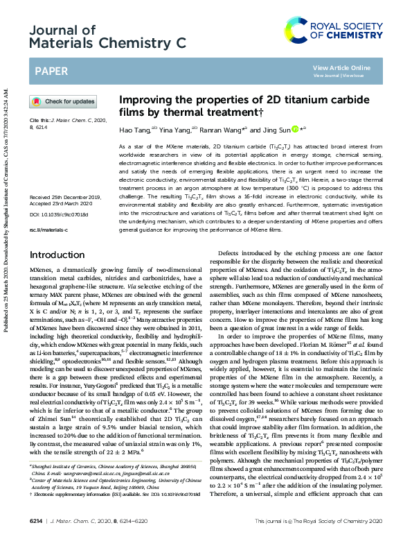 (PDF) Improving the properties of 2D titanium carbide films by thermal ...