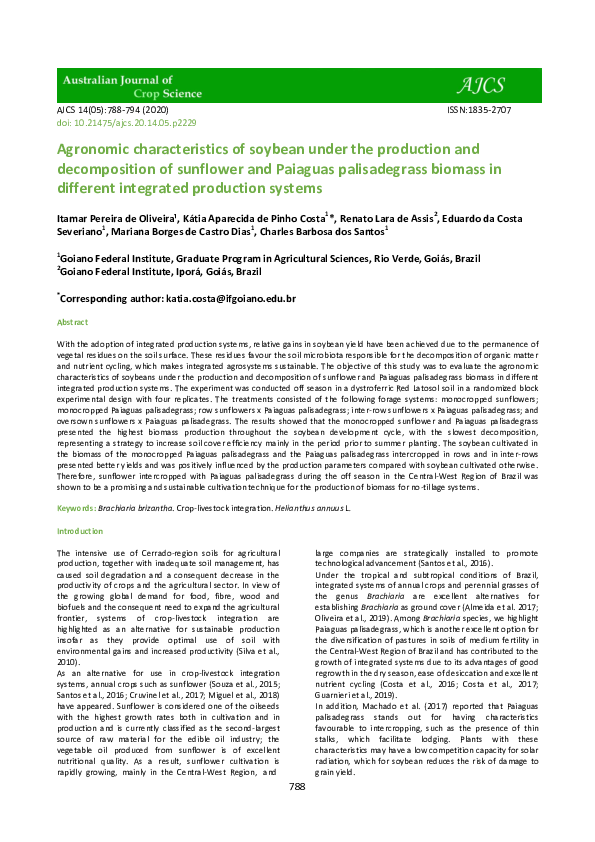 (PDF) Agronomic characteristics of soybean under the production and decomposition of sunflower ...