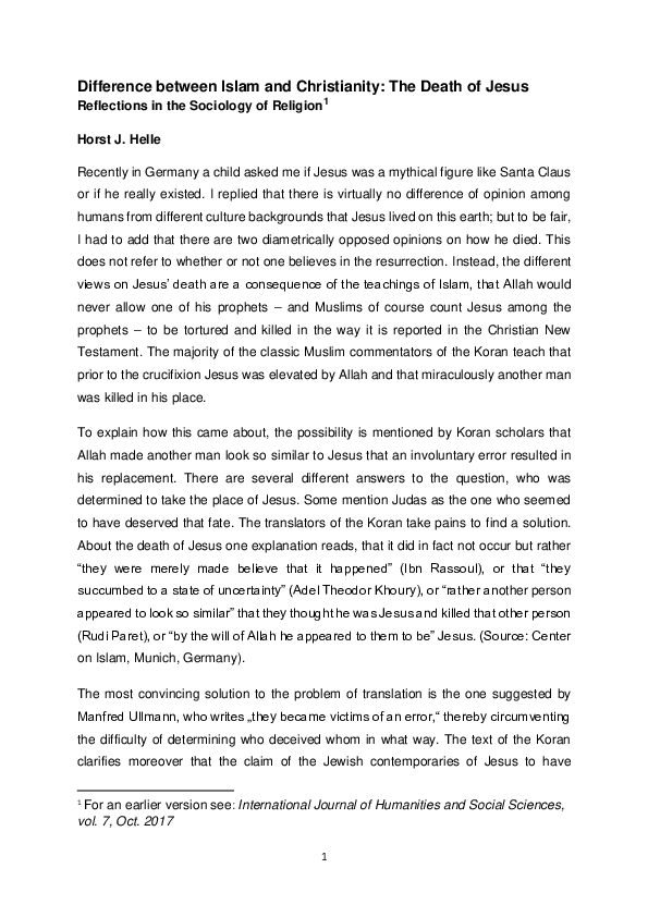 (PDF) Difference between Islam and Christianity: The Death of Jesus
