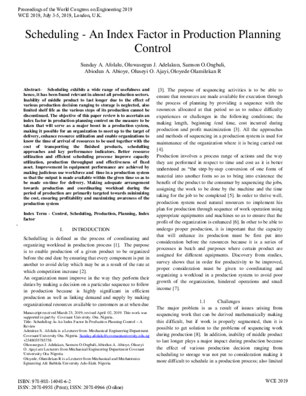 (PDF) Scheduling-An Index Factor in Production Planning Control