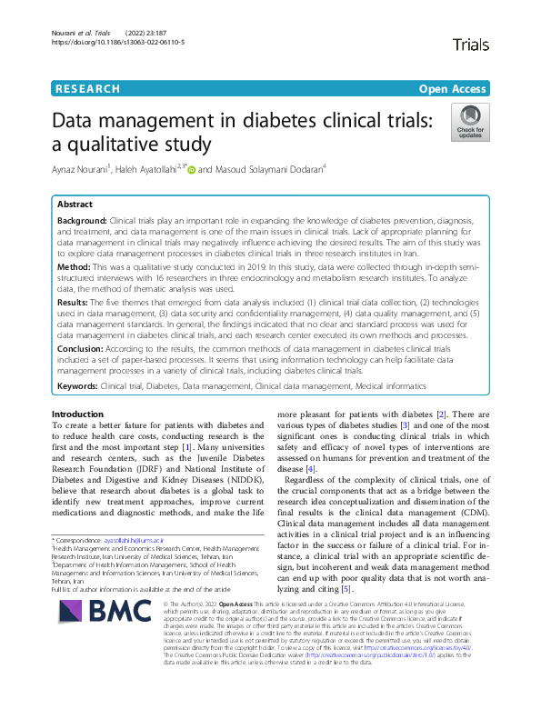(PDF) Data management in diabetes clinical trials: a qualitative study