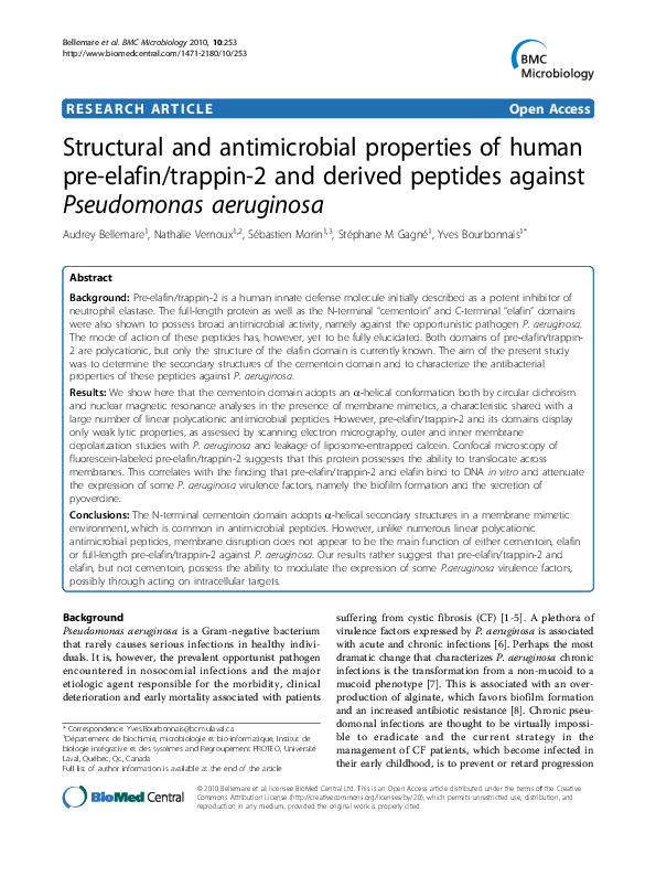 (PDF) Structural and antimicrobial properties of human pre-elafin ...