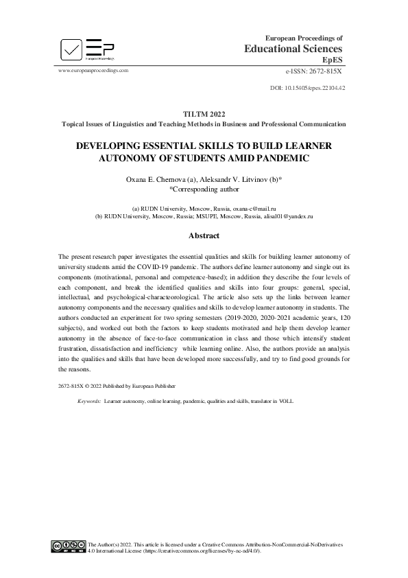 (PDF) Developing Essential Skills to Build Learner Autonomy of Students Amid Pandemic