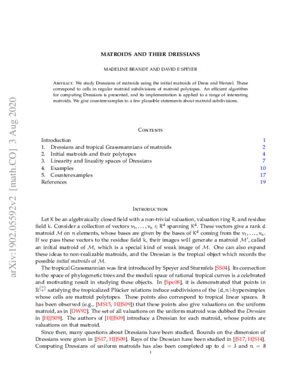 (PDF) Matroids and their Dressians