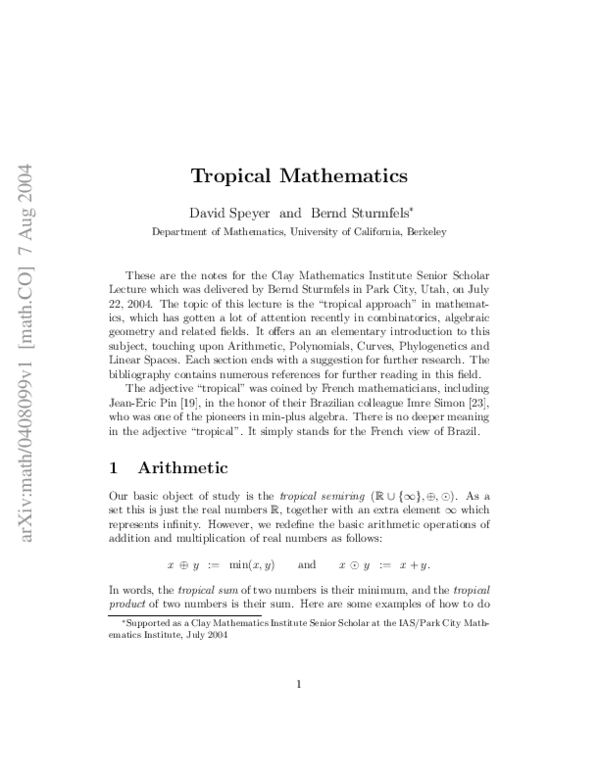 (PDF) Tropical mathematics