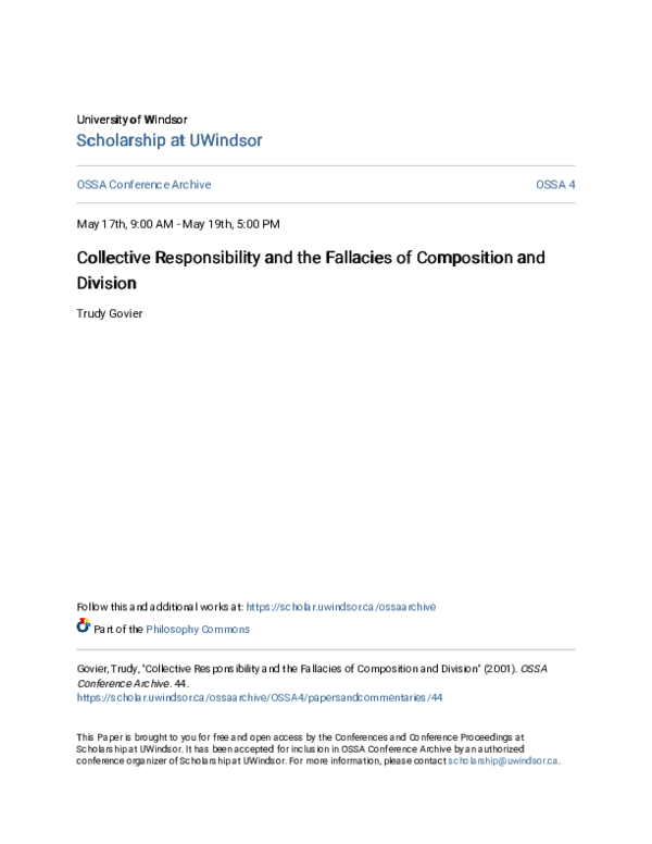 (PDF) Collective Responsibility and the Fallacies of Composition and ...