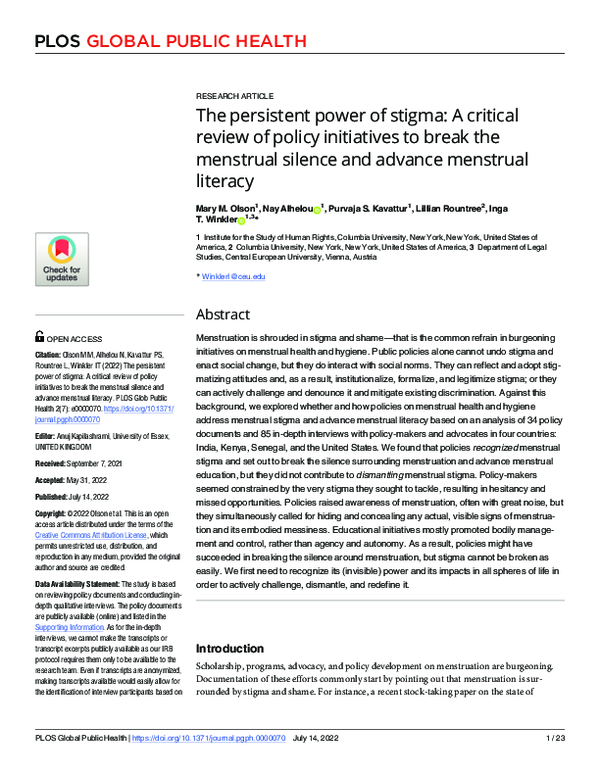(PDF) The persistent power of stigma: A critical review of policy ...