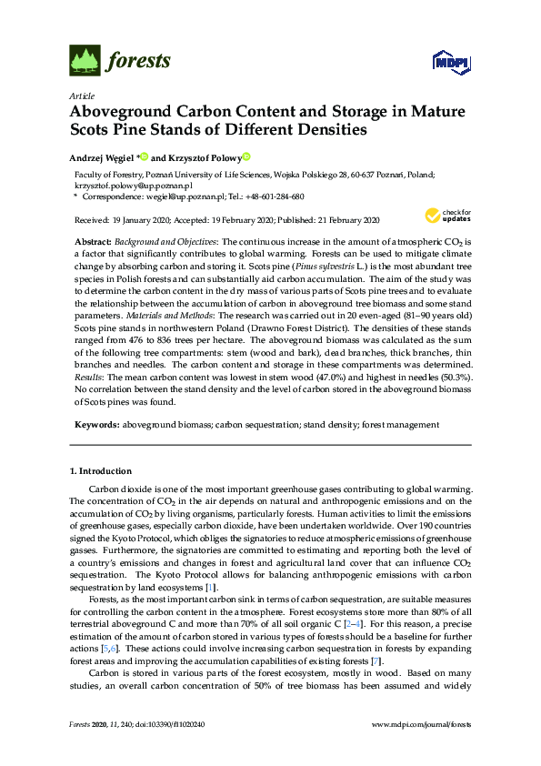 (PDF) Aboveground Carbon Content and Storage in Mature Scots Pine Stands of Different Densities ...