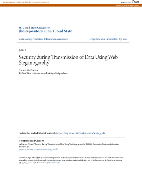(PDF) Security During Transmission Of Data Using Web Steganography