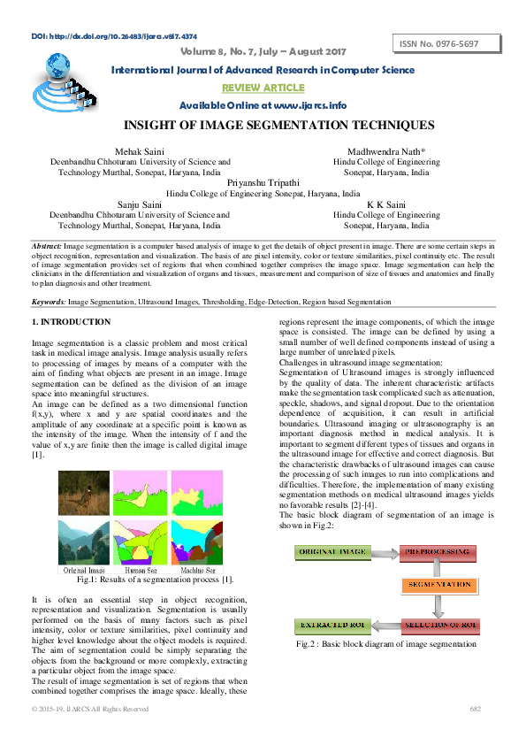 (PDF) Insight of Image Segmentation Techniques
