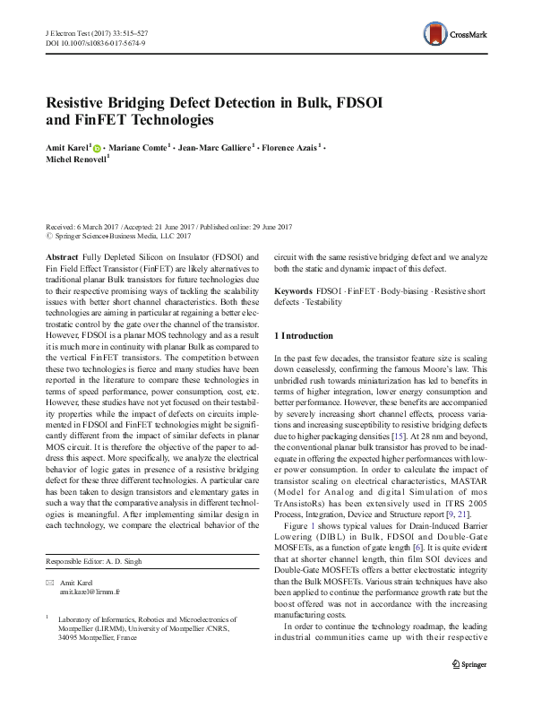 (PDF) Resistive Bridging Defect Detection in Bulk, FDSOI and FinFET ...