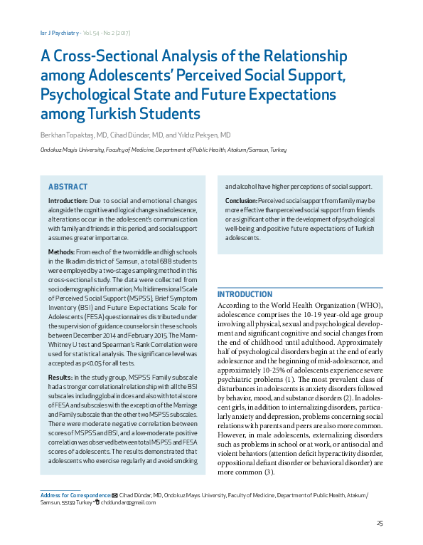 (PDF) A Cross-Sectional Analysis of the Relationship among Adolescents' Perceived Social Support ...