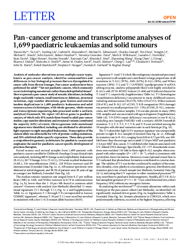 (PDF) Pan-cancer genome and transcriptome analyses of 1,699 paediatric ...