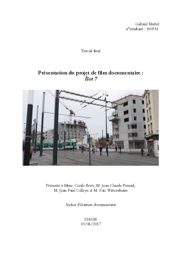 (PDF) Note d'intention du film Ilot 7 (Saint-Denis)