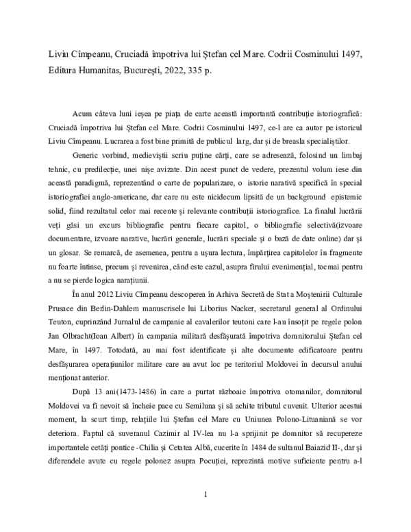 (DOC) RECENZIE: Cruciadă împotriva lui Ștefan cel Mare. Codrii ...