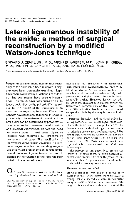 (PDF) Lateral ligamentous instability of the ankle: a method of ...