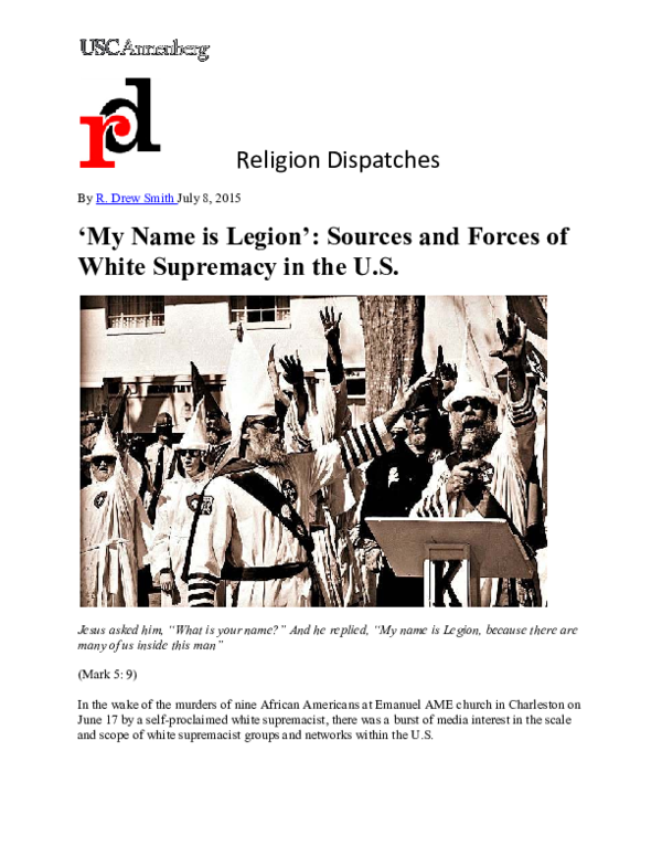 (PDF) ‘My Name is Legion’: Sources and Forces of White Supremacy in the ...
