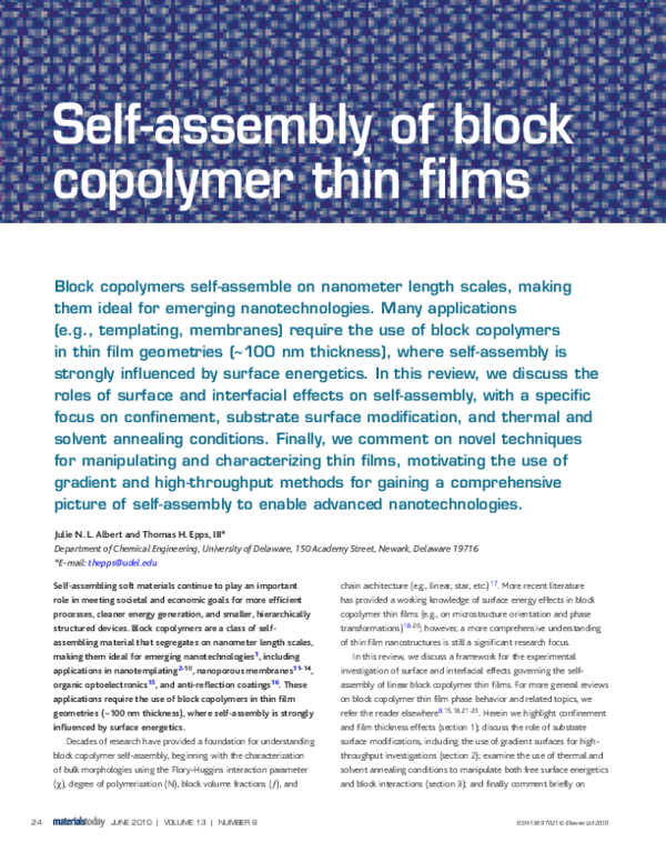 (PDF) Self-assembly of block copolymer thin films