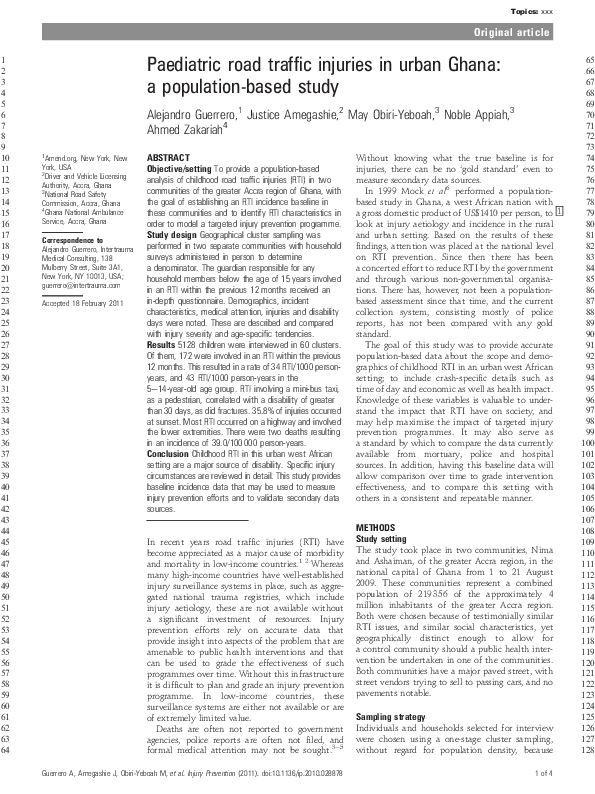 (PDF) Paediatric road traffic injuries in urban Ghana: a population ...