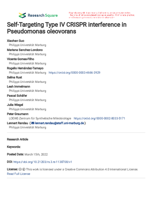 (PDF) Characterization of the self-targeting Type IV CRISPR ...