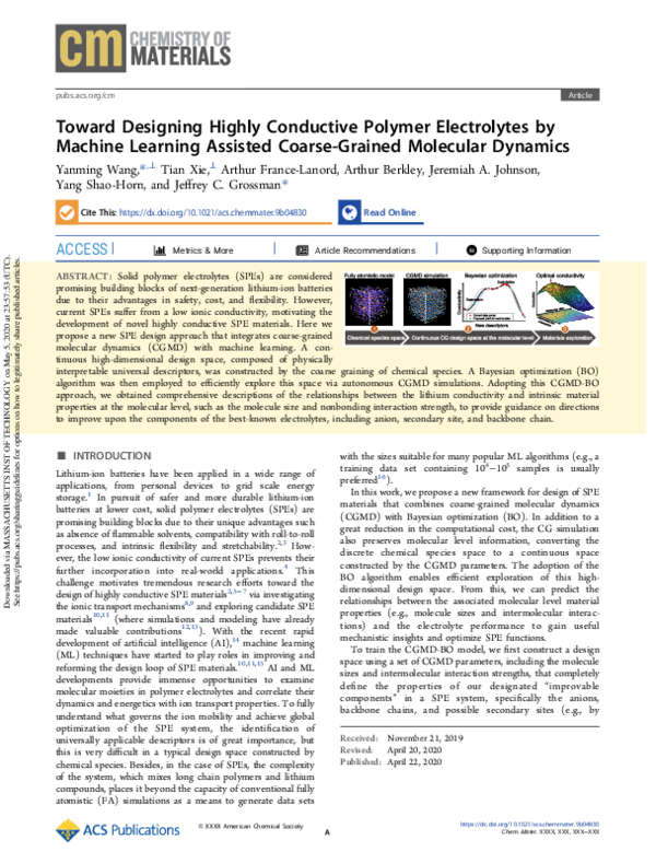 Pdf Toward Designing Highly Conductive Polymer Electrolytes By Machine Learning Assisted