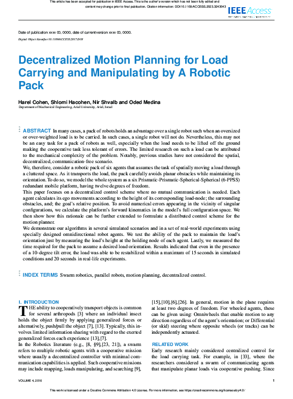 (PDF) Decentralized Motion Planning for Load Carrying and Manipulating by A Robotic Pack