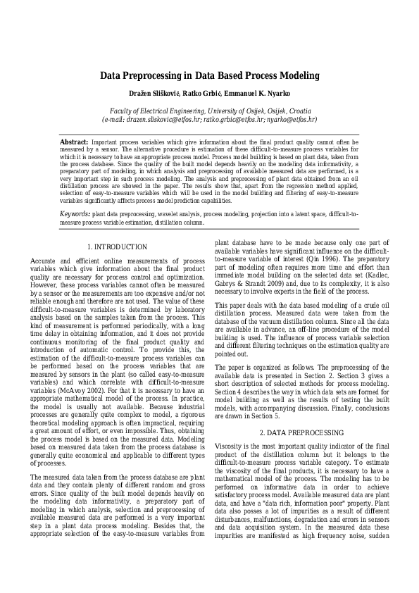 (PDF) Data Preprocessing in Data Based Process Modeling | Emmanuel Adjei Nyarko - Academia.edu