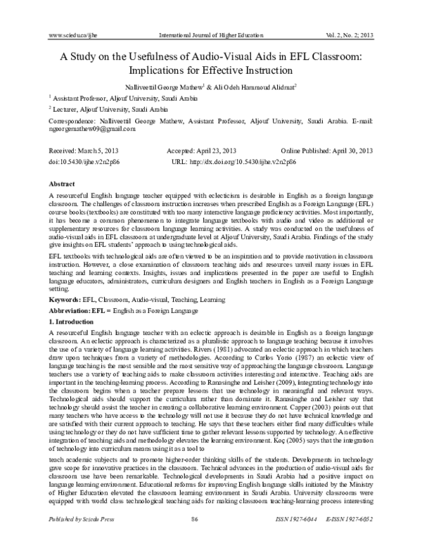(PDF) A Study on the Usefulness of Audio-Visual Aids in EFL Classroom ...