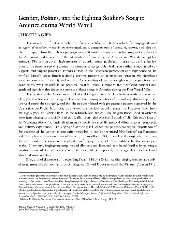 (PDF) Gender, Politics and the Fighting Soldier's Song in America ...