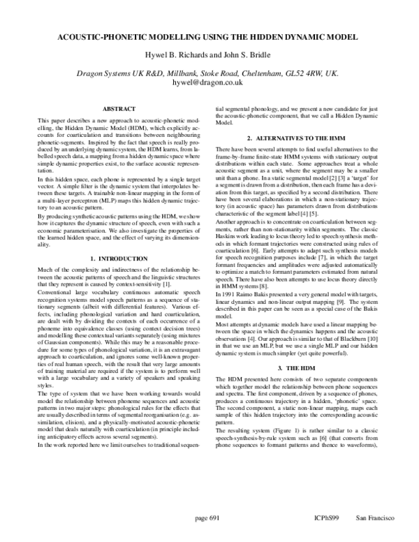 (PDF) Acoustic-phonetic modelling using the hidden dynamic model
