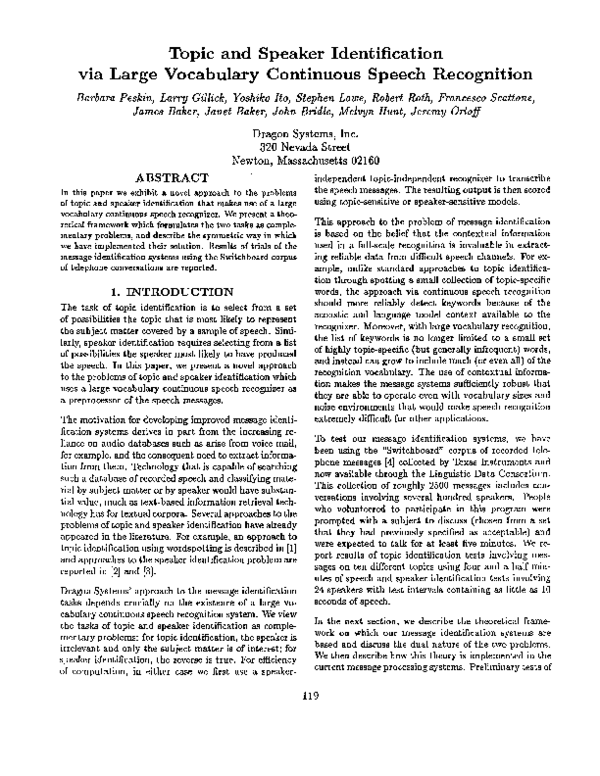 (PDF) Topic and speaker identification via large vocabulary continuous speech recognition