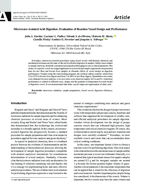 (PDF) Microwave-Assisted Acid Digestion: Evaluation of Reaction Vessel ...