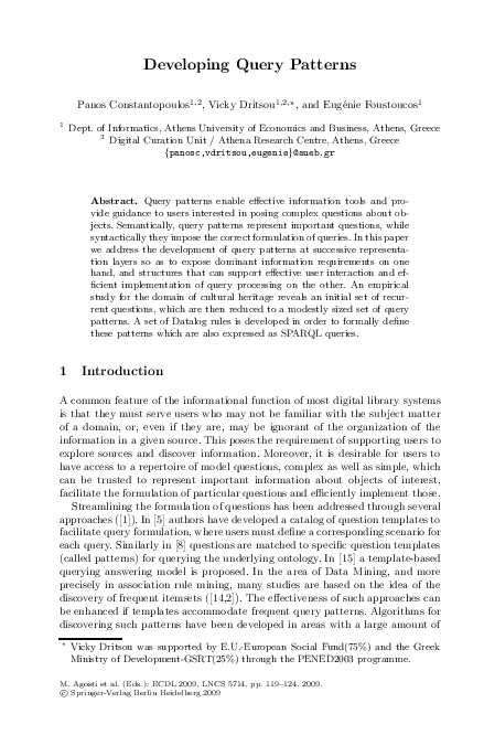 (PDF) Developing Query Patterns | Panos Constantopoulos - Academia.edu
