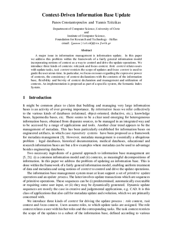 (PDF) Context-driven information base update