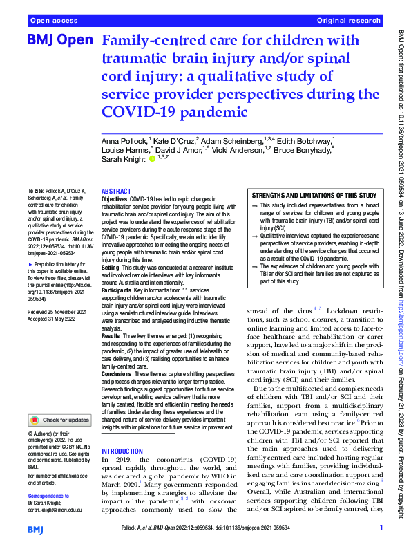 (PDF) Family-centred care for children with traumatic brain injury and ...