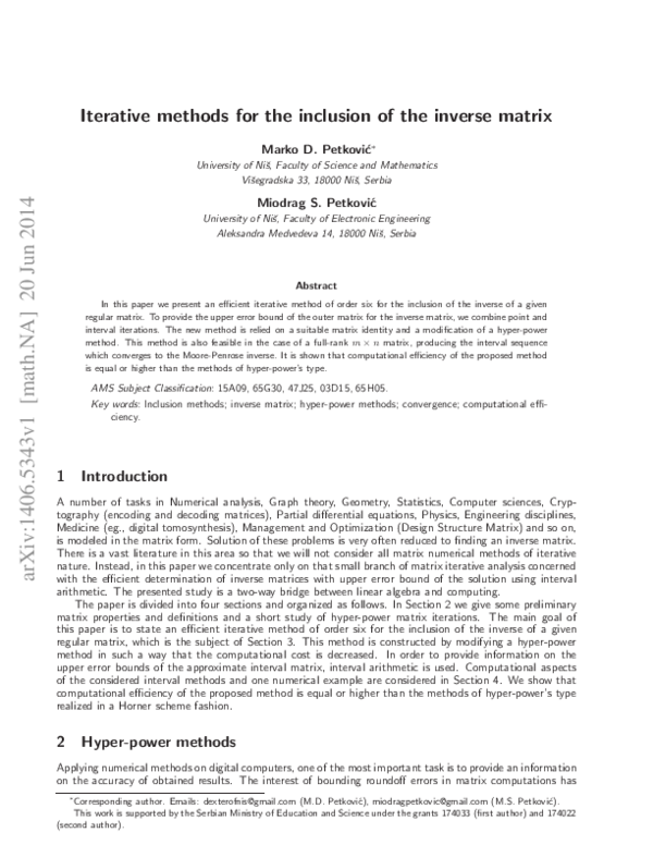 (PDF) 4 Iterative methods for the inclusion of the inverse matrix