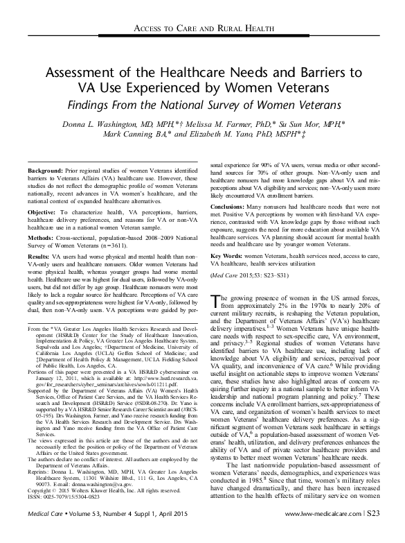 (PDF) Assessment of the Healthcare Needs and Barriers to VA Use ...