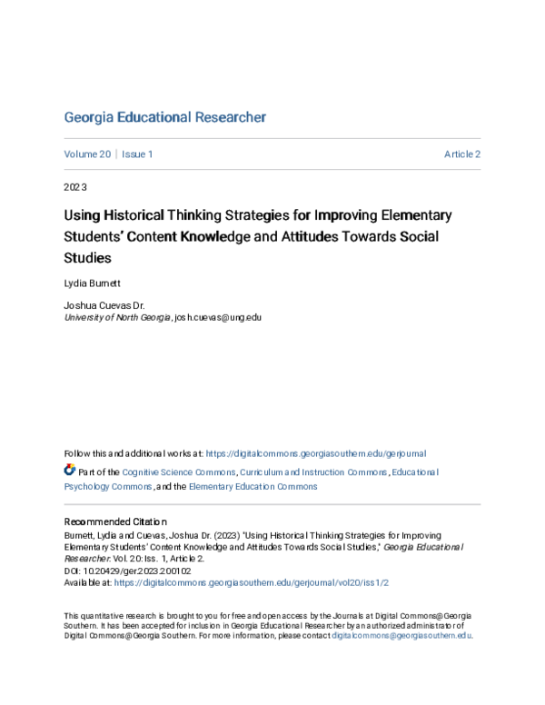 (PDF) Enhancing Social Studies via Historical Thinking
