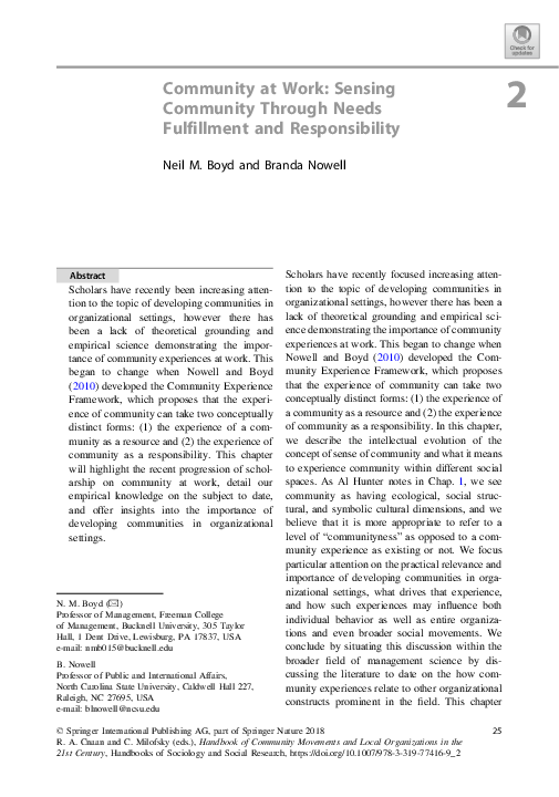 (PDF) Community at Work: Sensing Community Through Needs Fulfillment ...