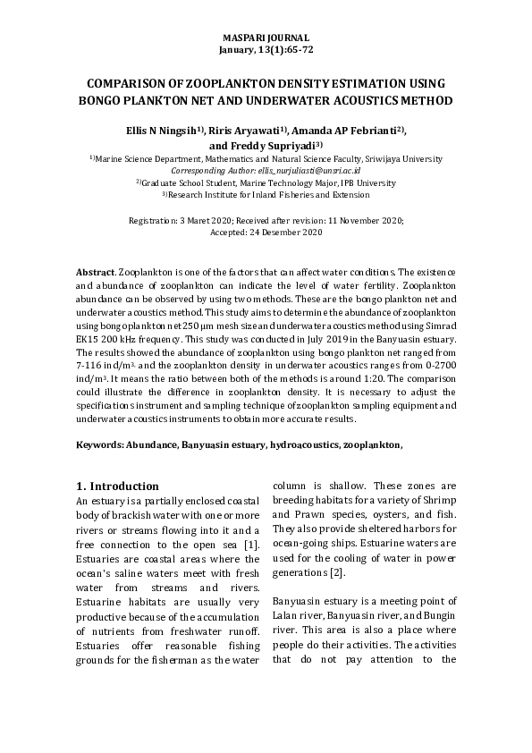 (PDF) Comparison of Zooplankton Density Estimation Using Bongo Plankton ...
