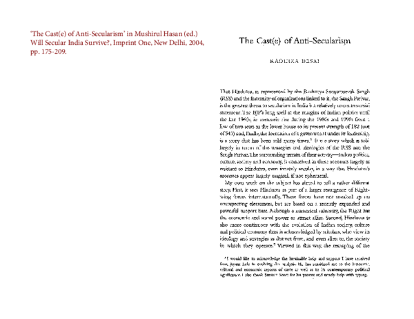 (PDF) The Cast (e) of Anti-Secularism | Radhika Desai - Academia.edu
