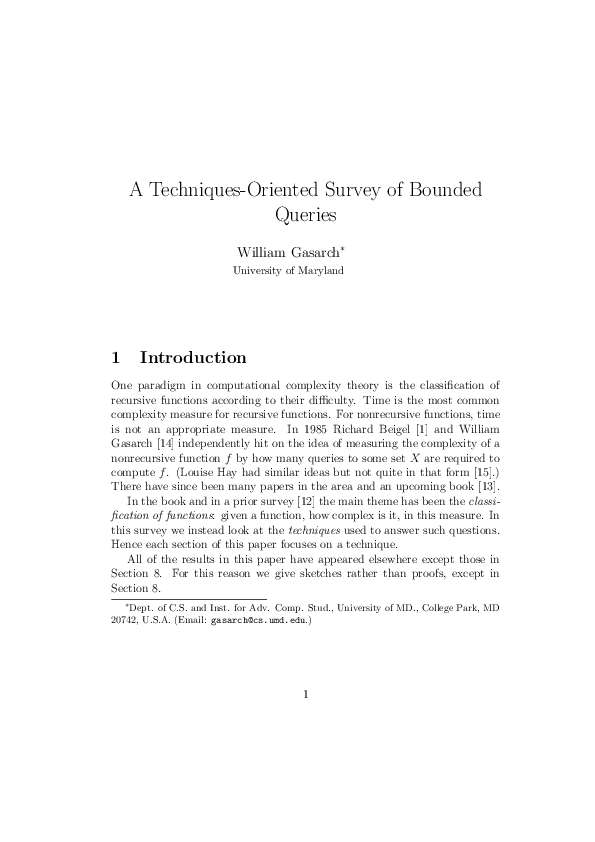 (PDF) A Techniques Oriented Survey of Bounded Queries