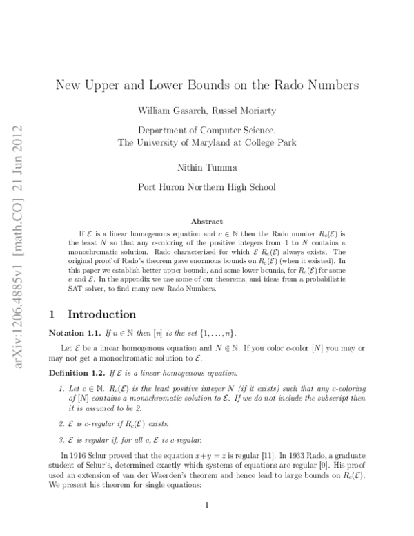 (PDF) New Upper and Lower Bounds on the Rado Numbers