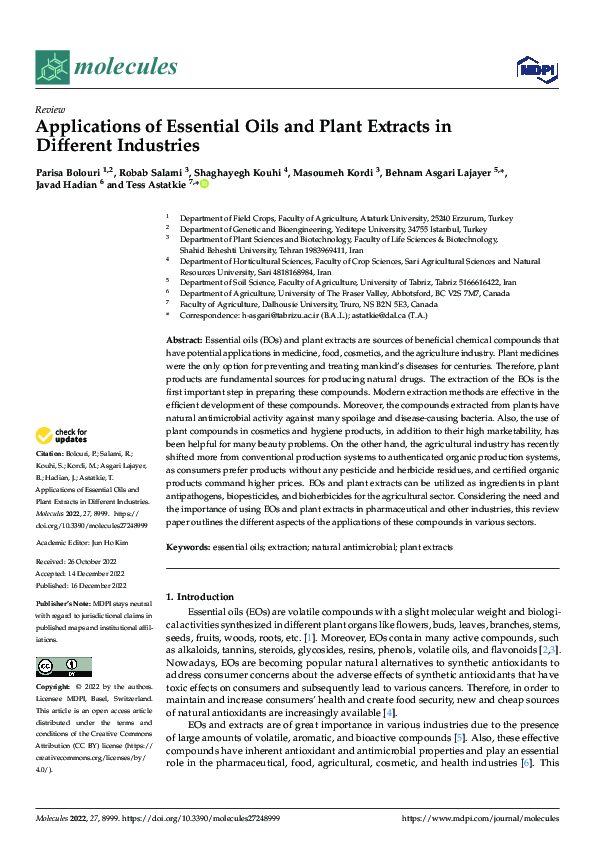 (PDF) Applications of Essential Oils and Plant Extracts in Different ...