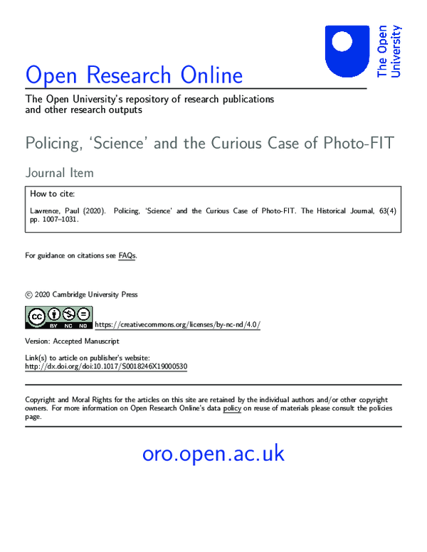 (PDF) Policing, ‘Science’, and the Curious Case of Photo-Fit