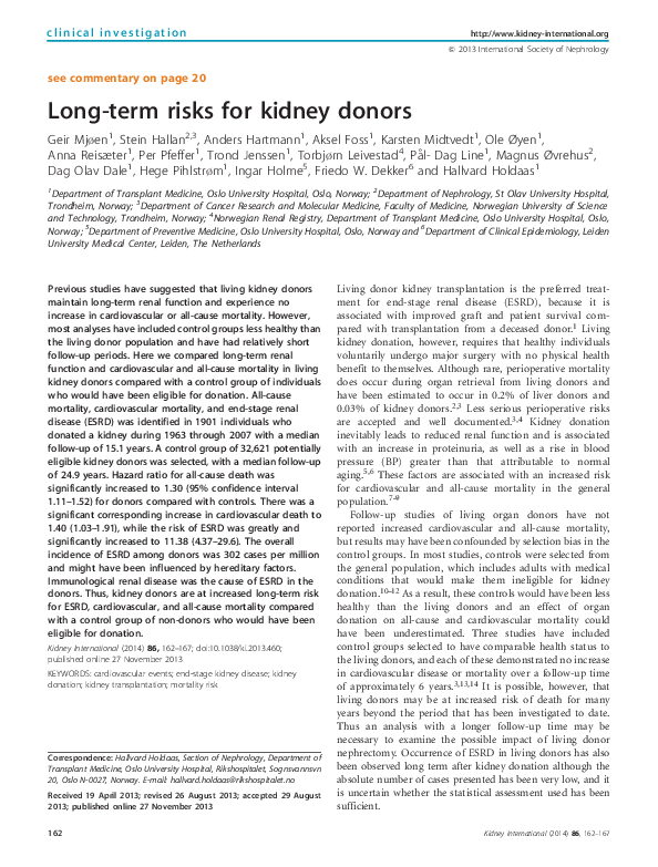 (PDF) Long-term risks for kidney donors